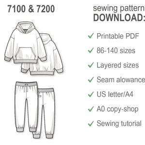 Kids Tracksuit PDF Sewing Pattern, DIY Hoodie and Sweatpants Set ...