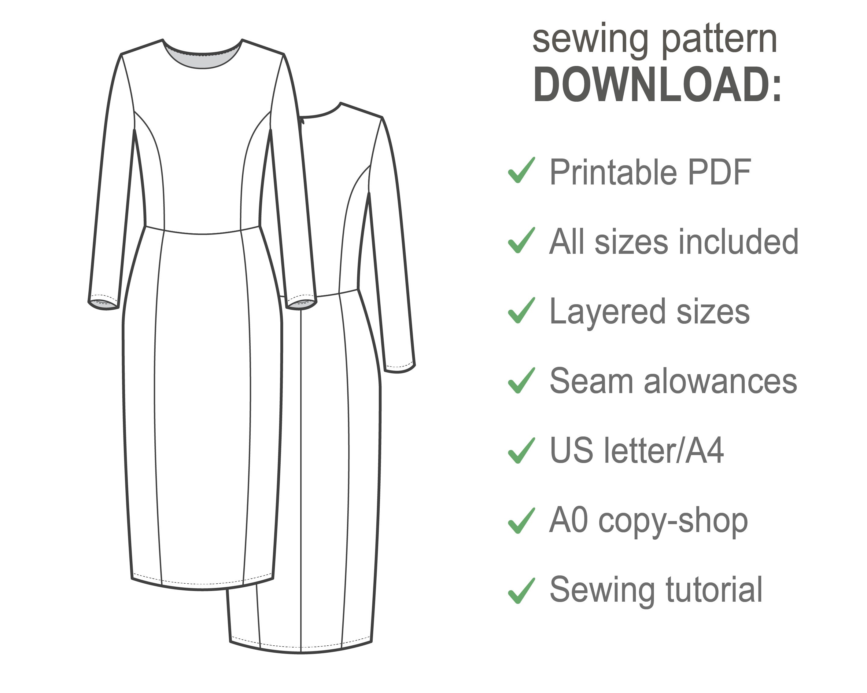 Long Sleeve Dress Pattern Formal Dress Patterns Simple - Etsy