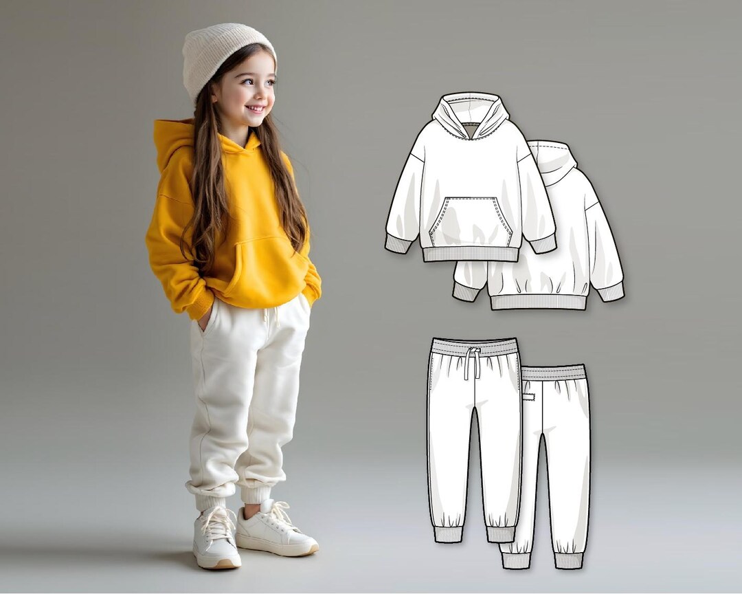 Kids Tracksuit PDF Sewing Pattern, DIY Hoodie and Sweatpants Set ...