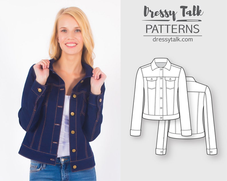 Denim Jacket Pattern Sewing Patterns Jean Jacket Pattern - Etsy