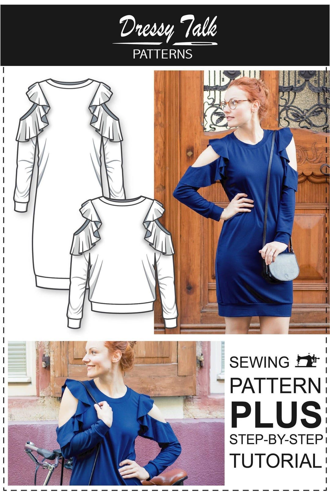 Open Shoulder Round Neckline Knit Dress With Sleeve Flounces - PDF ...