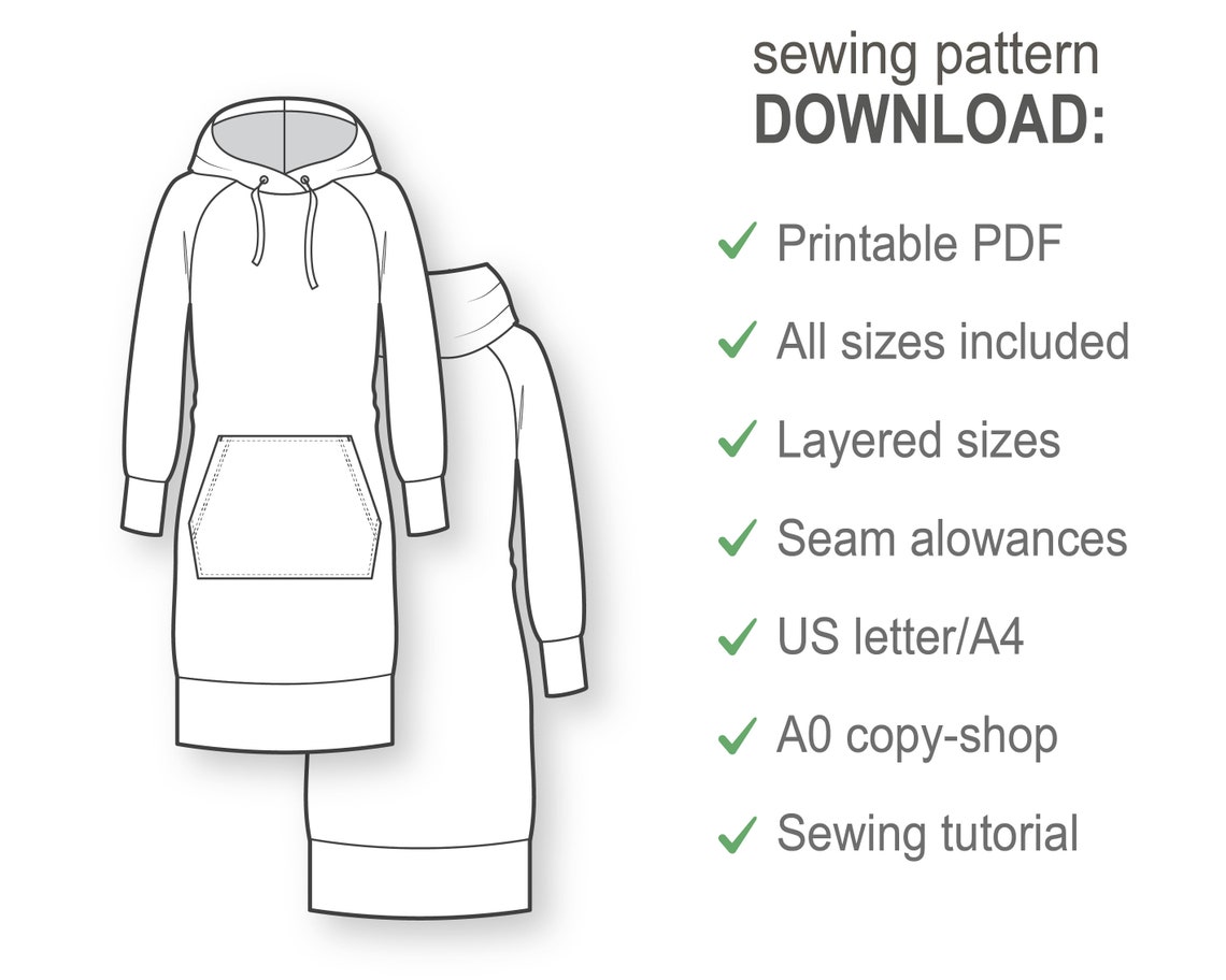 Sweatshirt Dress Sewing Pattern Knit Dress Pattern Hoodie - Etsy