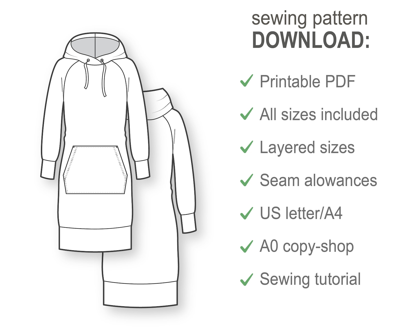 Sweatshirt Dress Sewing Pattern Knit Dress Pattern Hoodie - Etsy