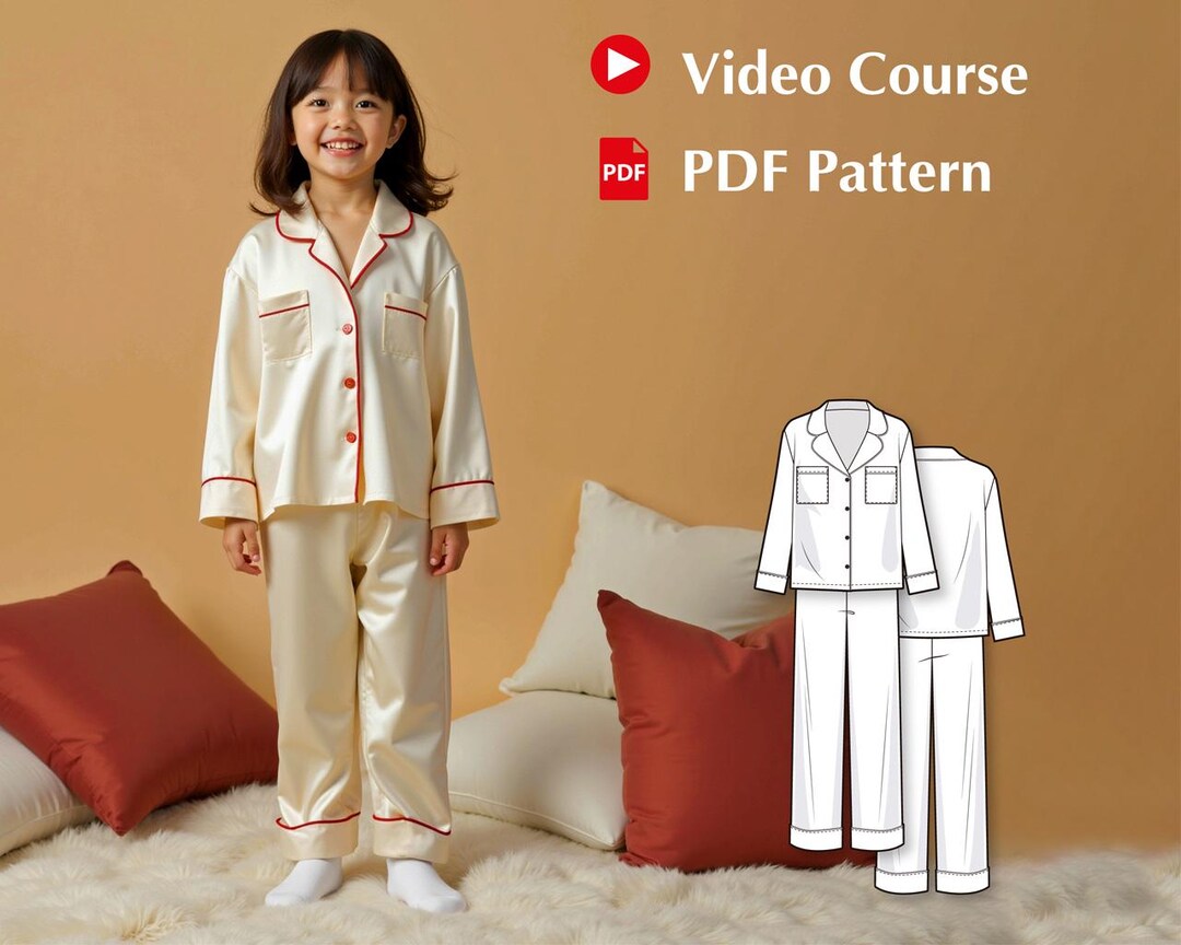 Kids Pajama Sewing Pattern With Video Tutorial, Woven Button-down PJ ...