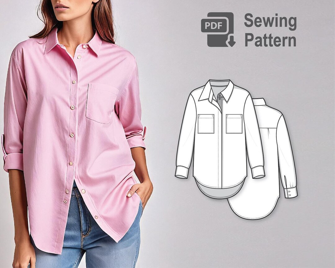 PDF Sewing Pattern for Woman - Woman Shirt Pattern - PDF Shirt Pattern ...