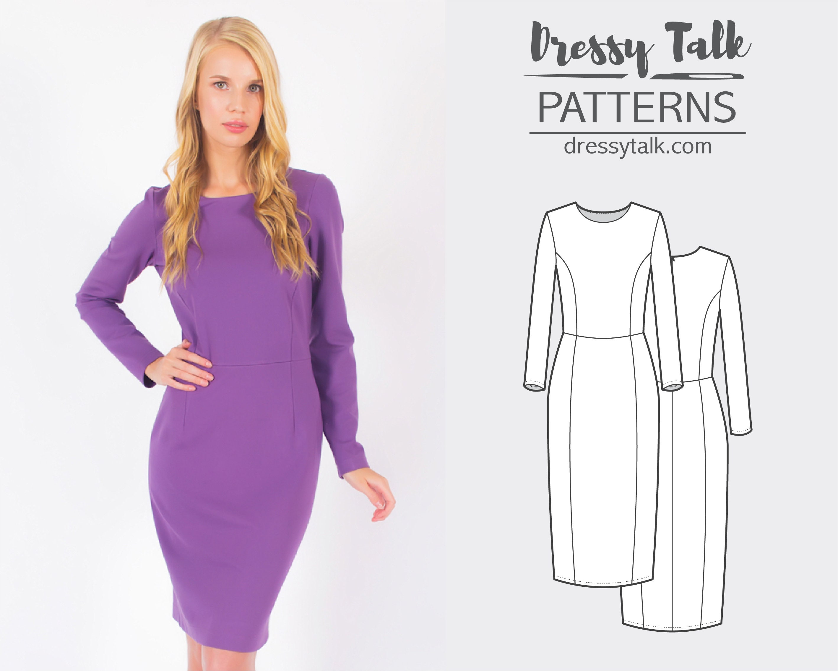 Long Sleeve Dress Pattern Formal Dress Patterns Simple - Etsy