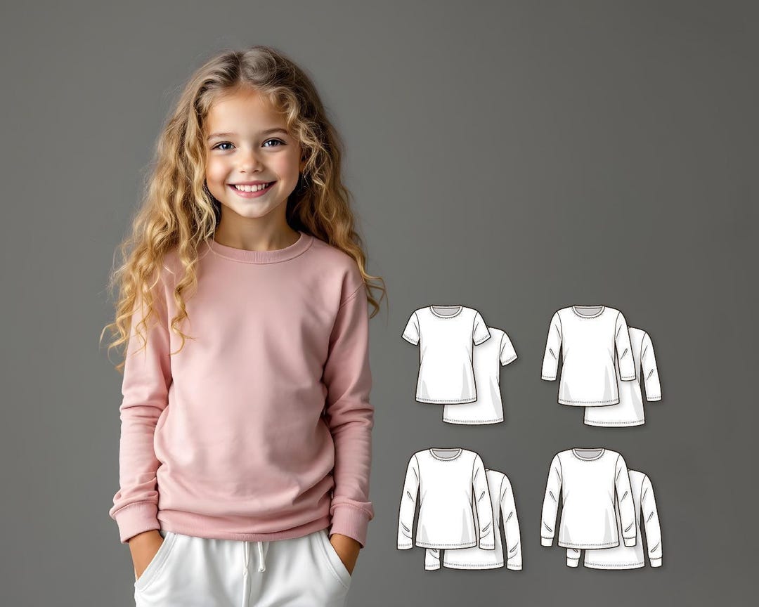 Girls T-shirt Sewing Pattern PDF, Short and Long Sleeve Options ...