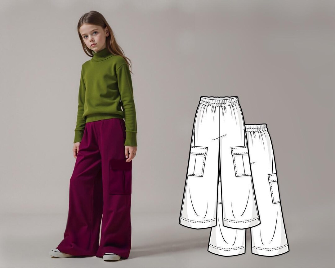 Girls Cargo Sweatpants Sewing Pattern PDF, Wide Pants for Kids ...