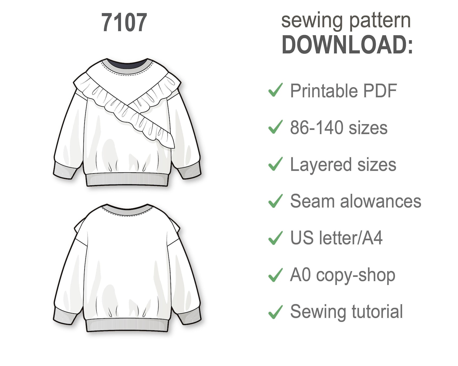 Girls Sweatshirt Sewing Pattern PDF, Easy Toddler Jumper Pattern ...