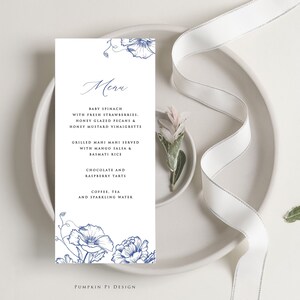 Something Blue Menu Template, Blue and White Floral Menu, Printable ...