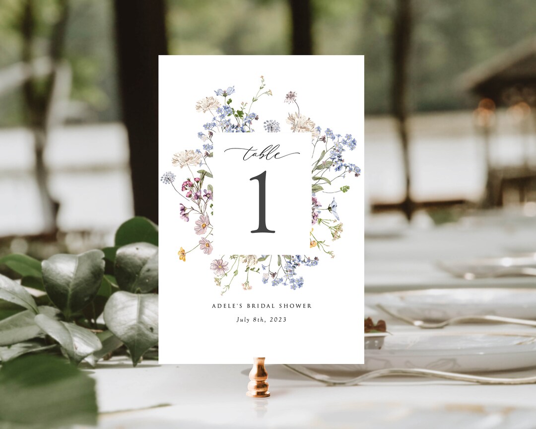 Table Number Template, Wildflower Frame, Floral, Botanical, Elegant ...