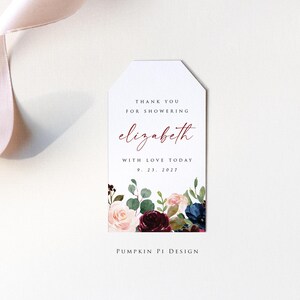 Favor Tag, Navy, Burgundy and Blush, Gift Tag Template, Bridal Shower ...