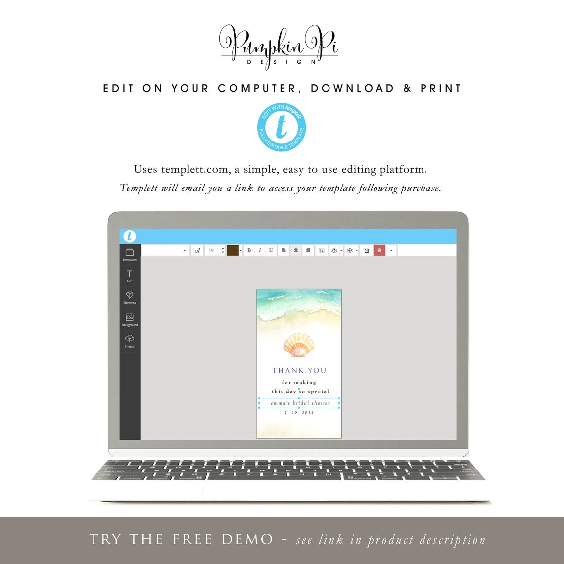 Sea Shell and Beach Favor Tag Template, Edit in Templett, Bridal Shower ...