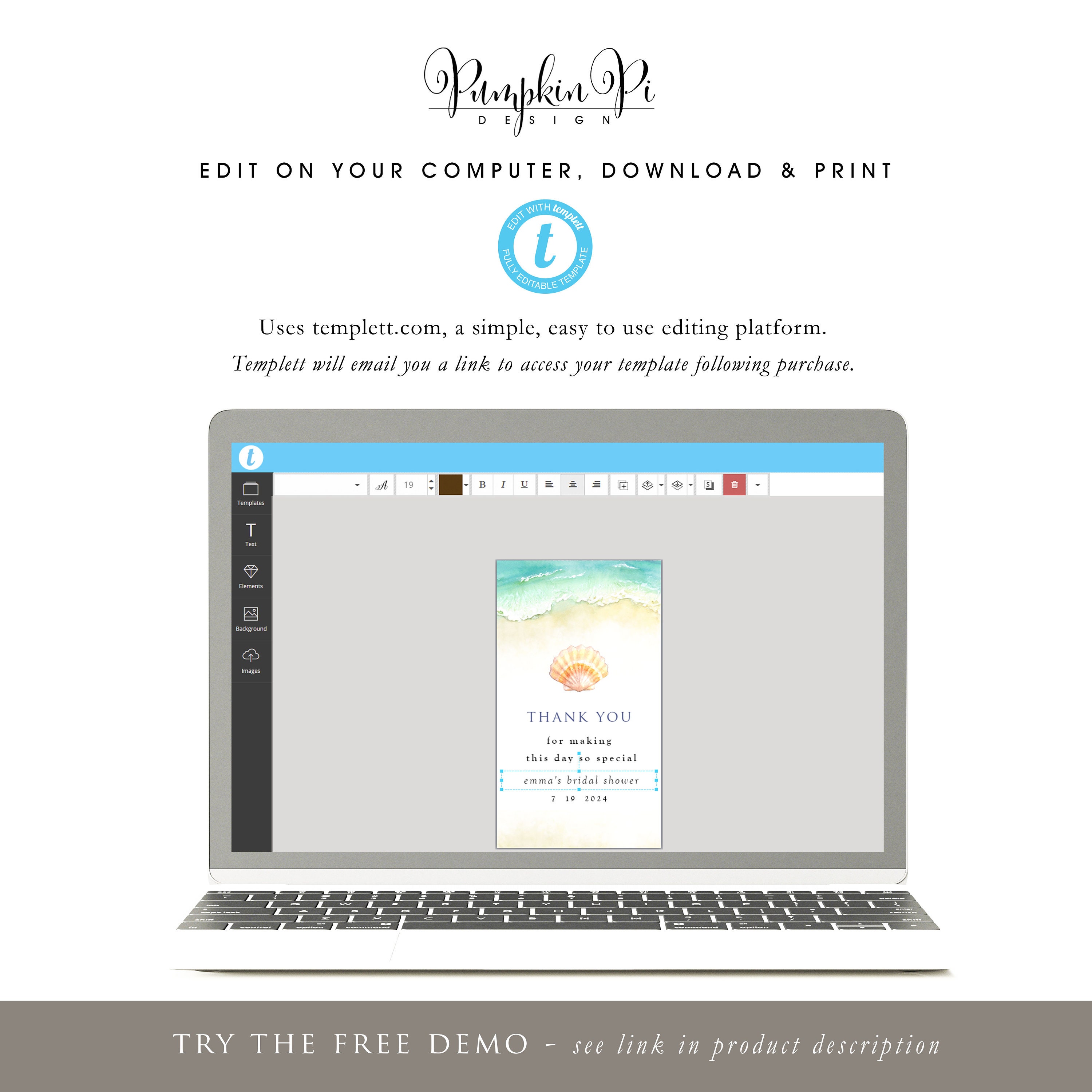 Sea Shell and Beach Favor Tag Template, Edit in Templett, Bridal Shower ...