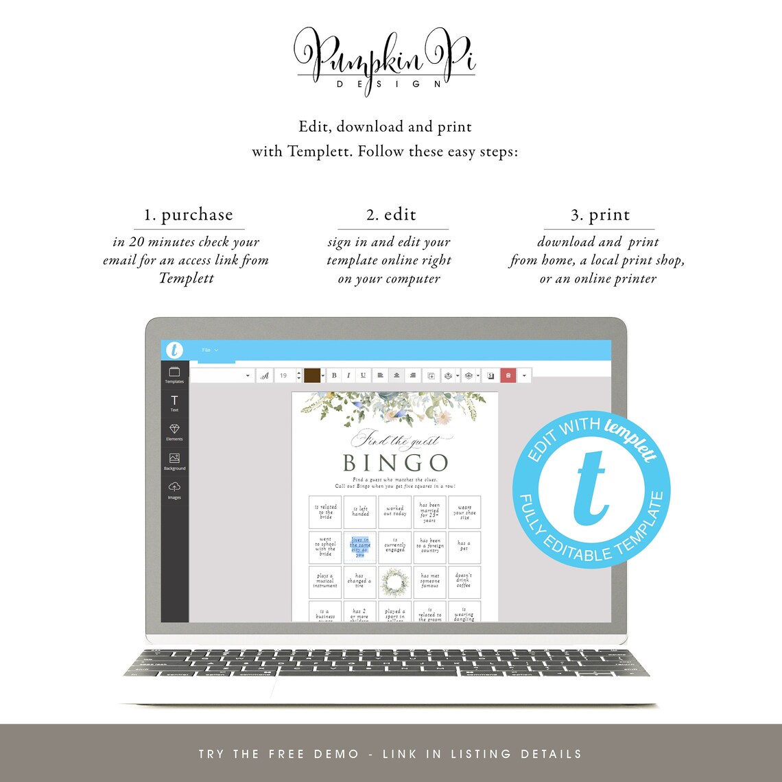 Wildflower Bingo Bridal Shower Game, Wildflower Bingo Game Template ...
