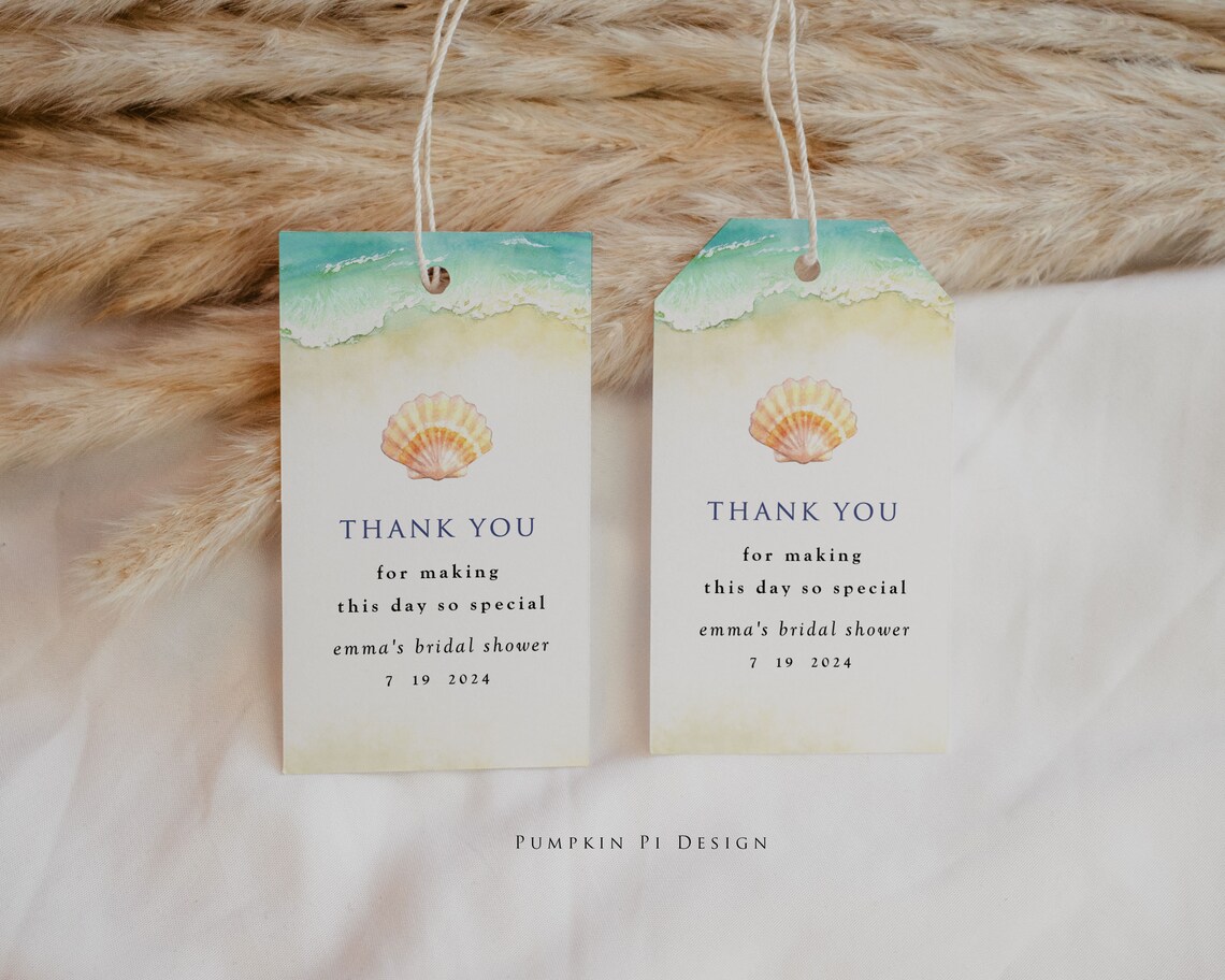 Sea Shell and Beach Favor Tag Template Edit in Templett - Etsy