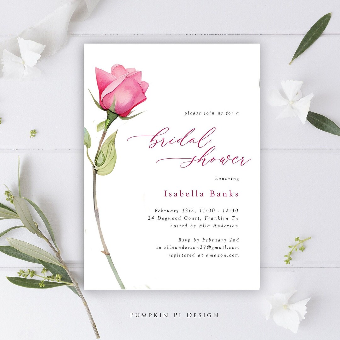 Pink Rose Bridal Shower Invitation, Valentines Day Bridal Shower ...