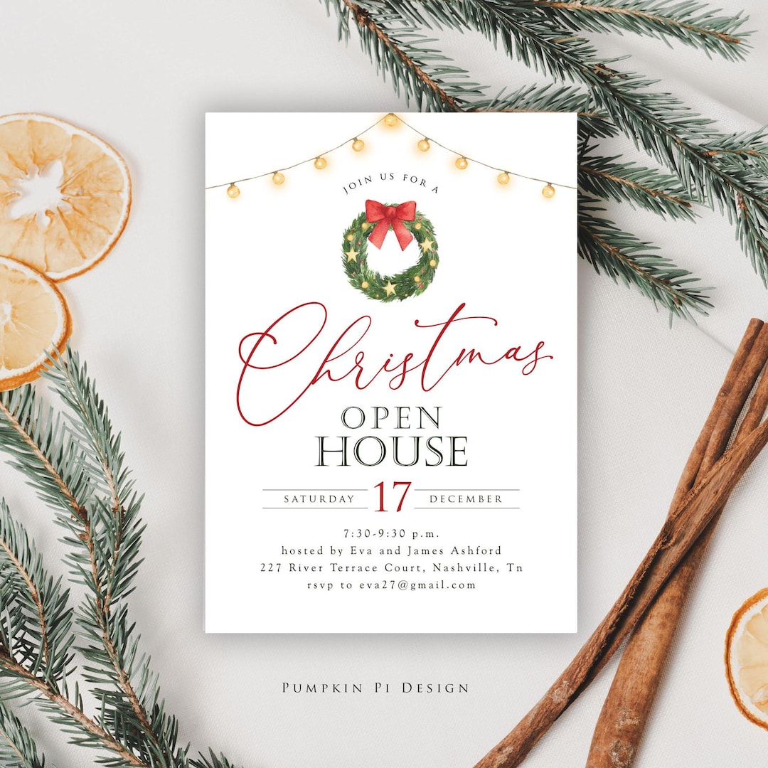 Christmas Open House Invitation Template, Open House Invitation With ...