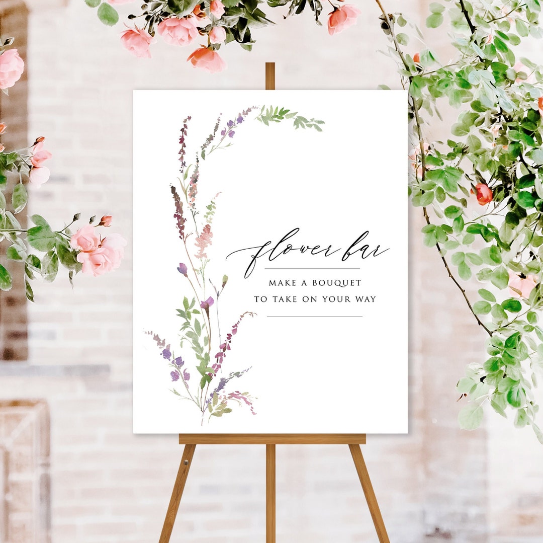 Wildflower Floral Flower Bar Sign Template, Bridal Shower Flower ...