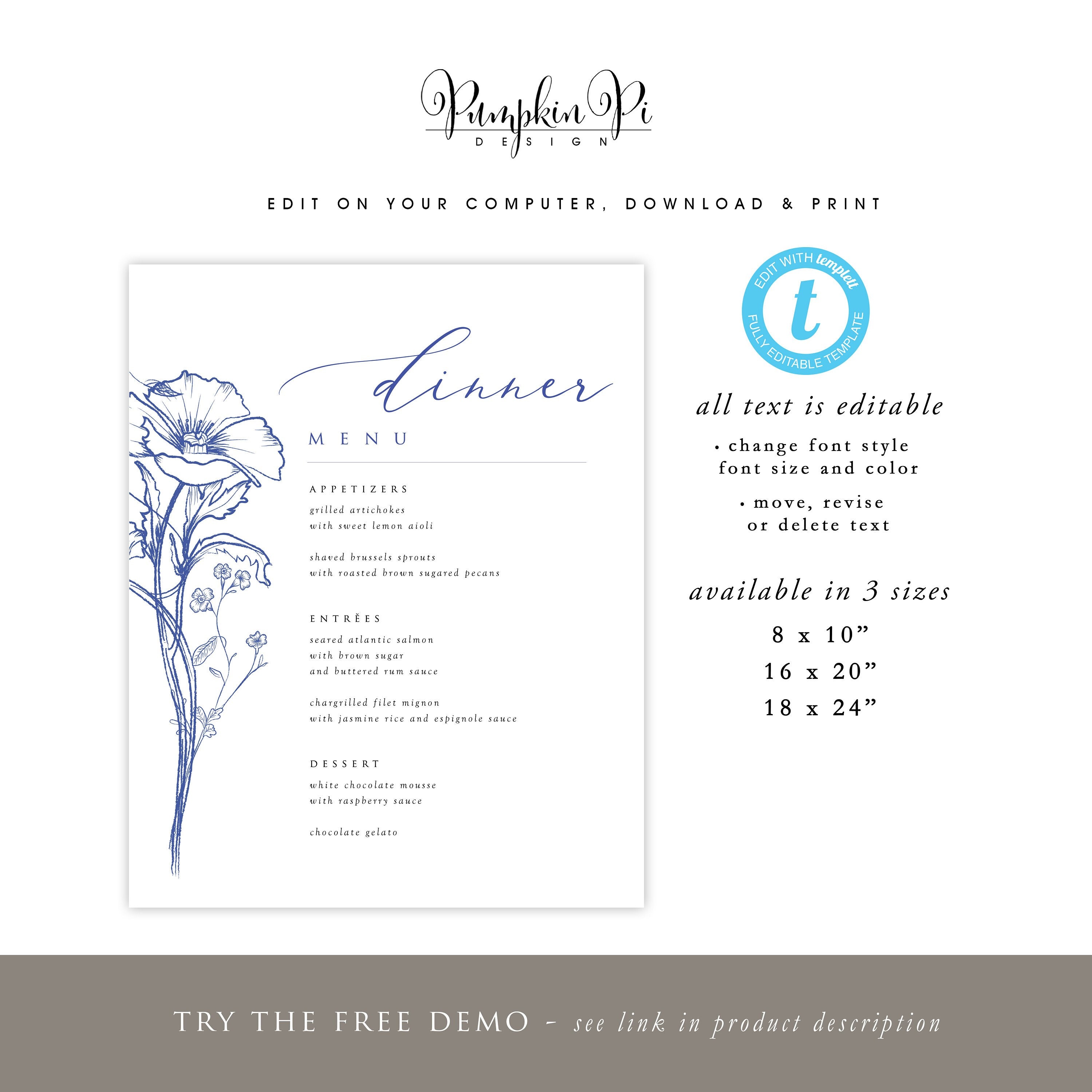 Dinner Menu Template, Something Blue Before I Do, Shower Dinner Menu ...