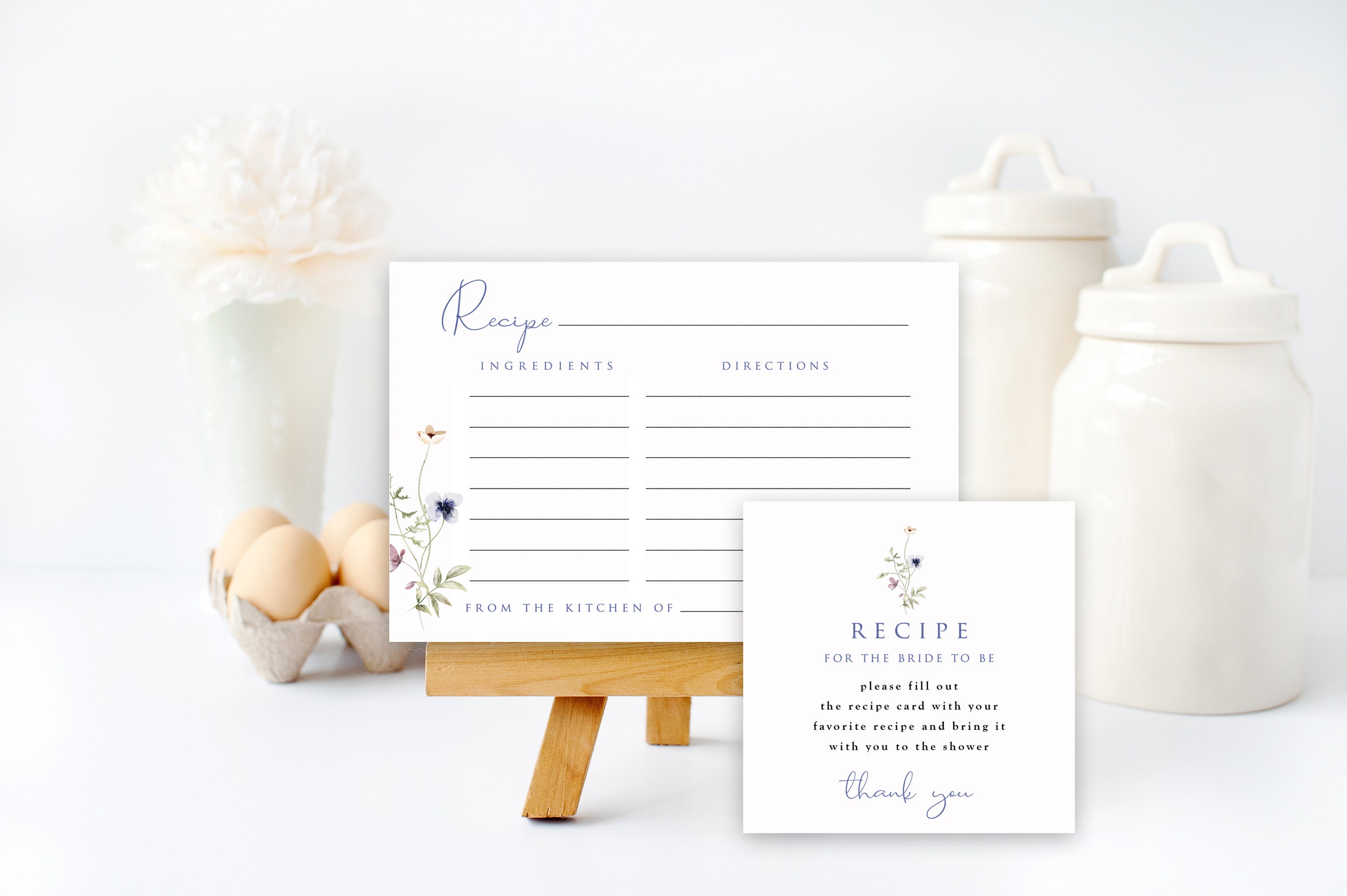 Floral Wildflower Recipe Card Template and Bridal Shower - Etsy