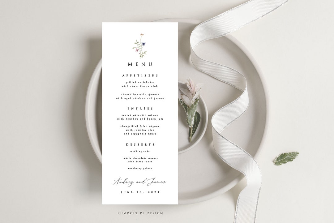 Wedding/ Shower Menu Template, Edit in Templett, Floral Wildflower ...