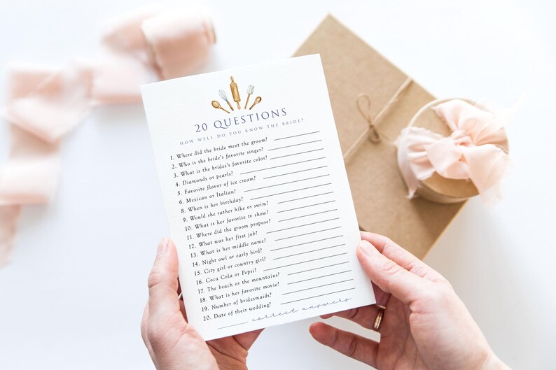 Kitchen 20 Questions Shower Game, How Well Do You Know the Bride ...