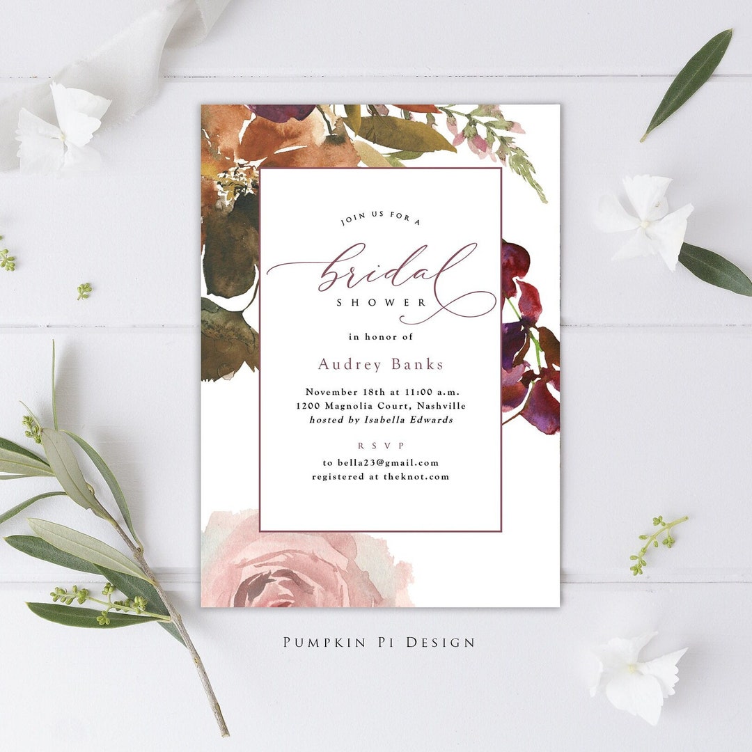 Bridal Shower Invitation, Autumn Floral Invitation, Elegant Floral ...