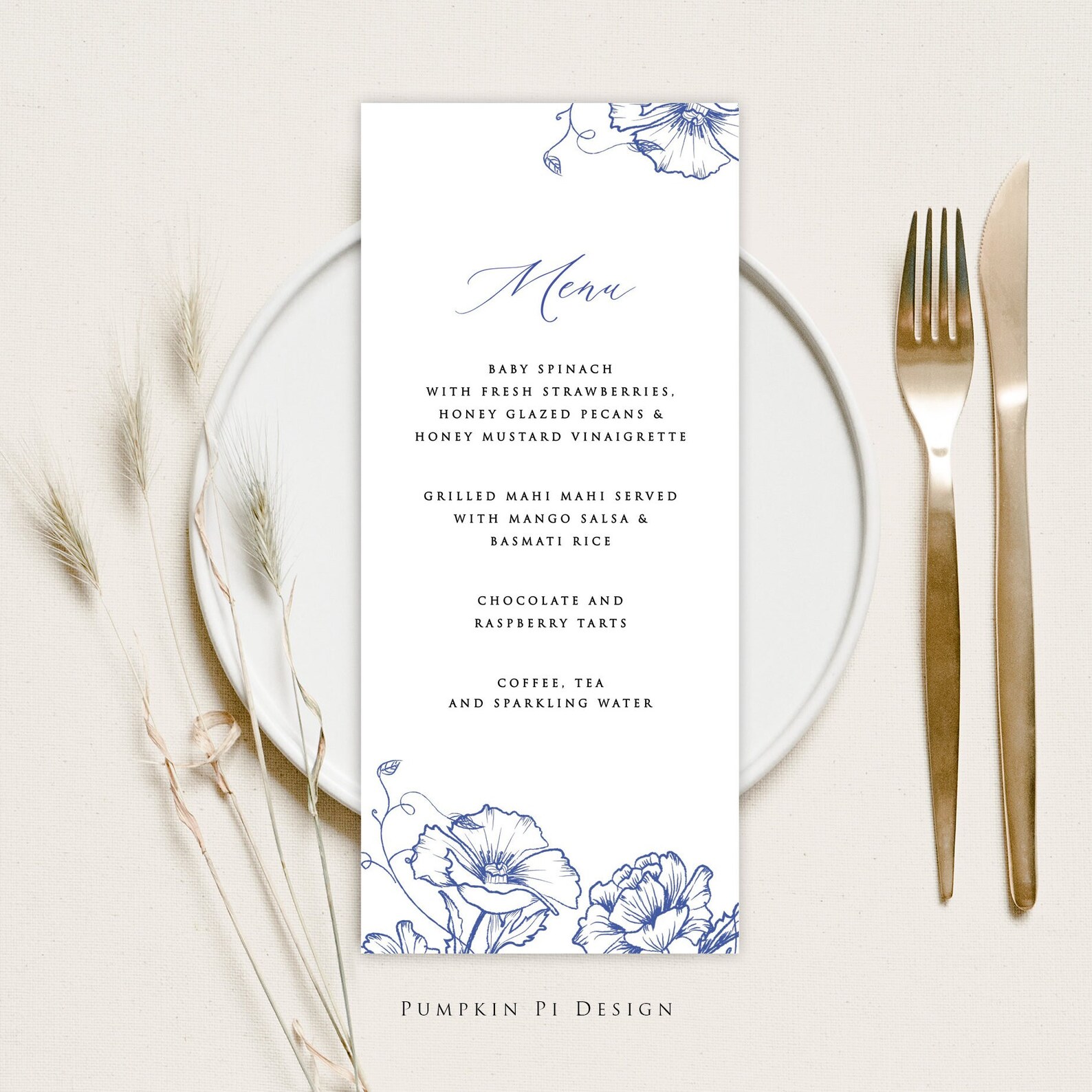 Something Blue Menu Template, Blue and White Floral Menu, Printable ...