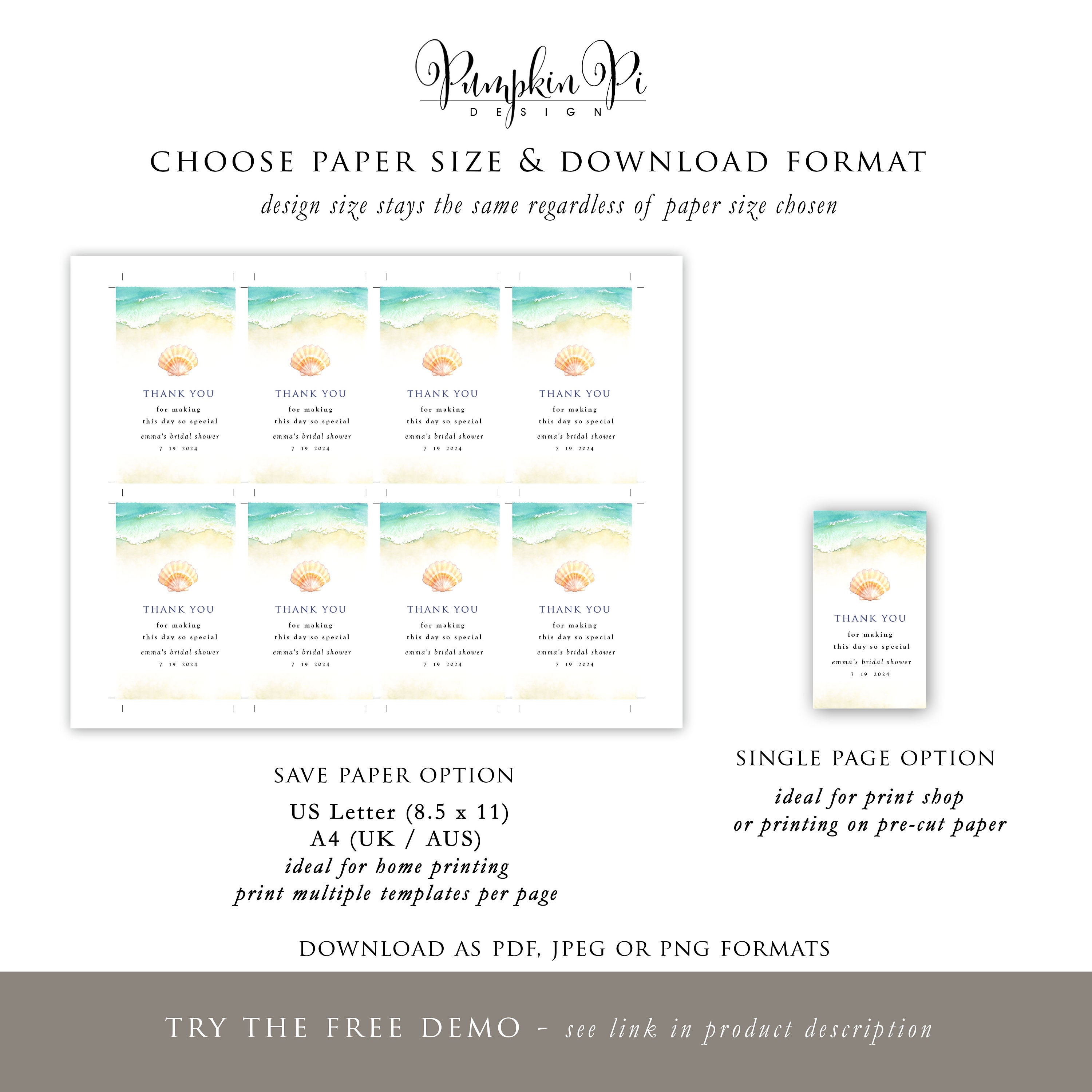 Sea Shell and Beach Favor Tag Template Edit in Templett - Etsy