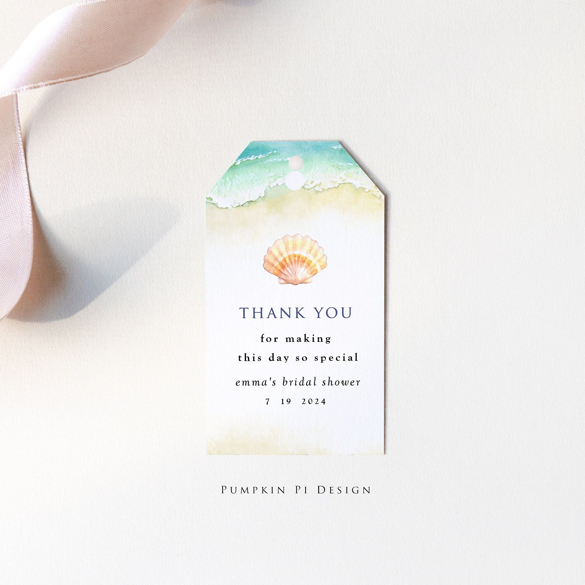 Sea Shell and Beach Favor Tag Template Edit in Templett - Etsy