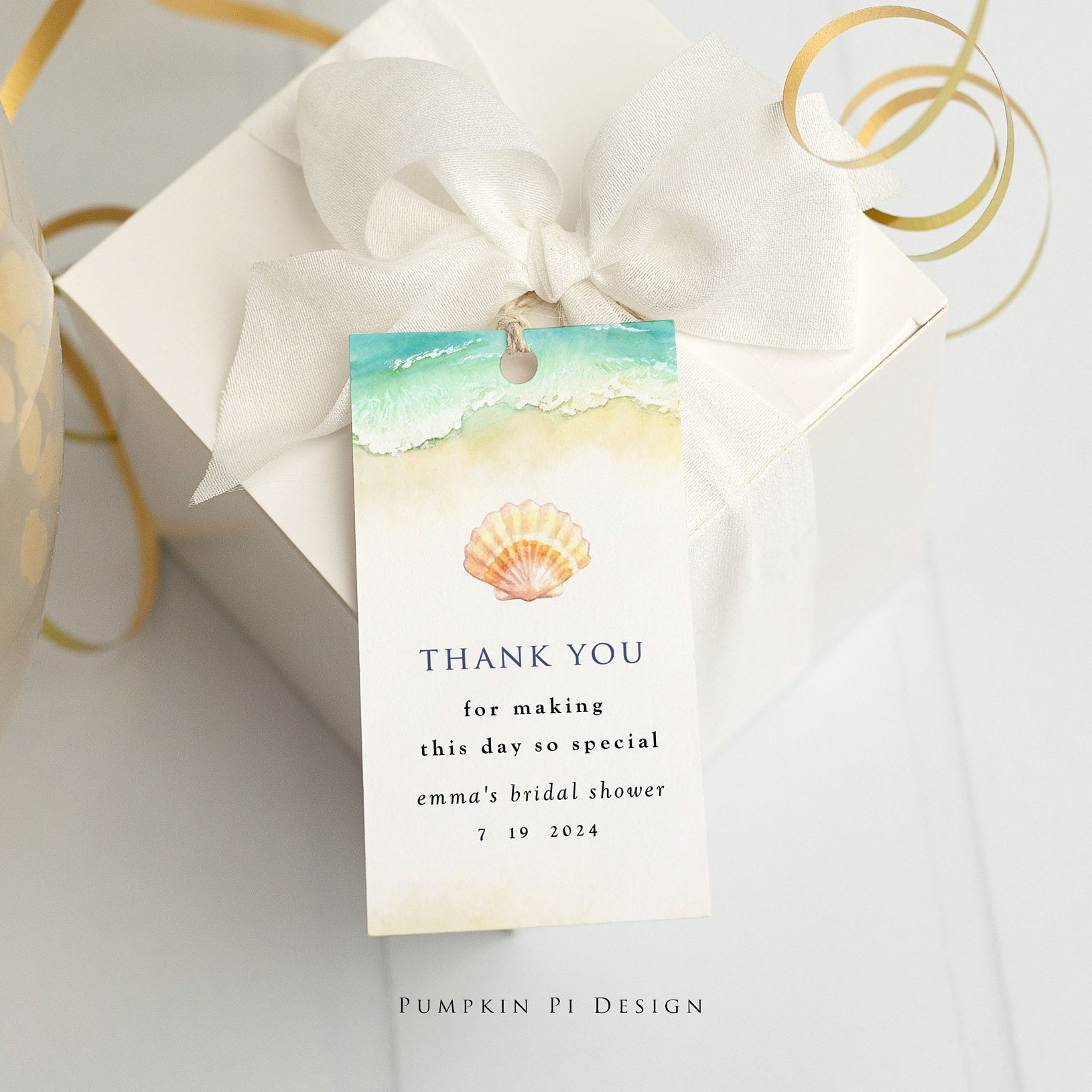 Sea Shell and Beach Favor Tag Template Edit in Templett - Etsy