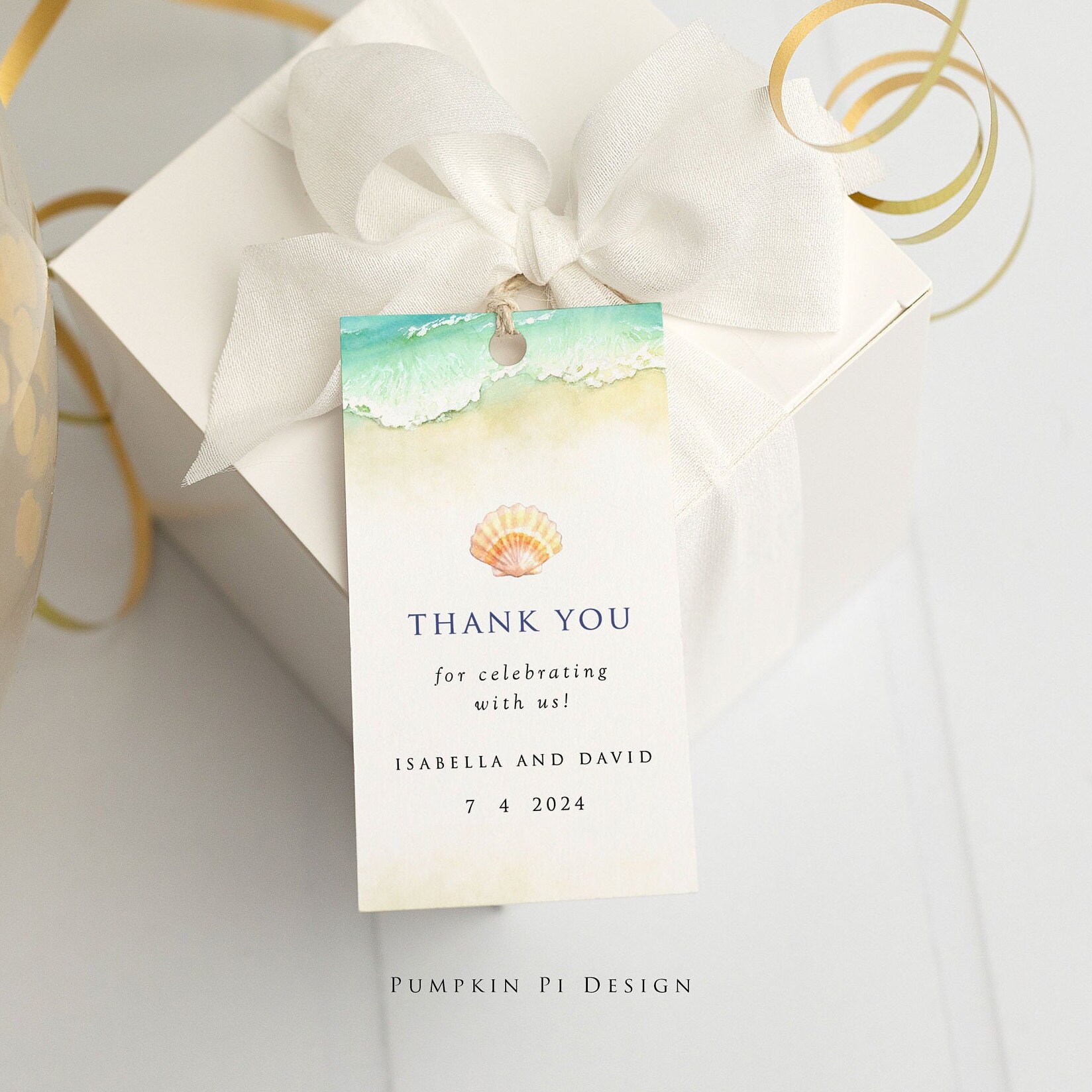 Sea Shell Favor Tag Template, Edit in Templett, Wedding Shower Favor ...