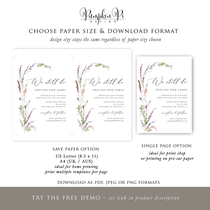 Wildflower Breeze We Still Do Invitation Template Vow - Etsy