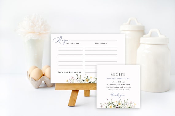 Floral Wildflower Recipe Card Template and Recipe Request - Etsy