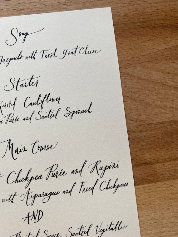 Custom Calligraphy Menus Wedding Special Events Baby - Etsy