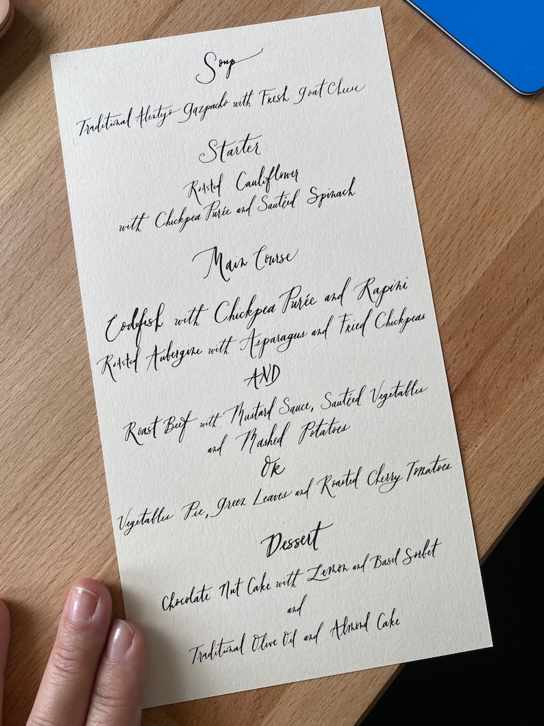 Custom Calligraphy Menus Wedding Special Events Baby - Etsy