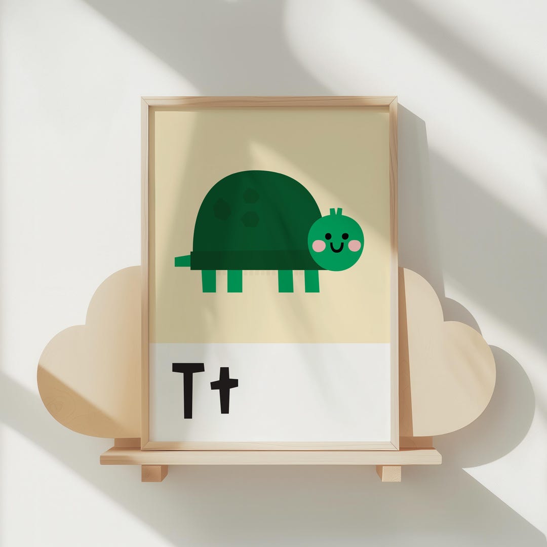 T Print | Turtle Print | Illustrated Alphabet Print | Alphabet Nursery ...