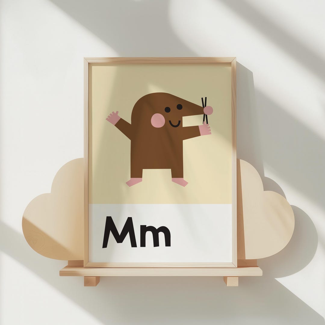 M Print | Mole Print | Illustrated Alphabet Print | Alphabet Nursery ...