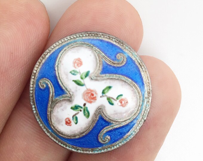 Antique, Hand Painted, Enamel Button in 900 Silver. - Etsy