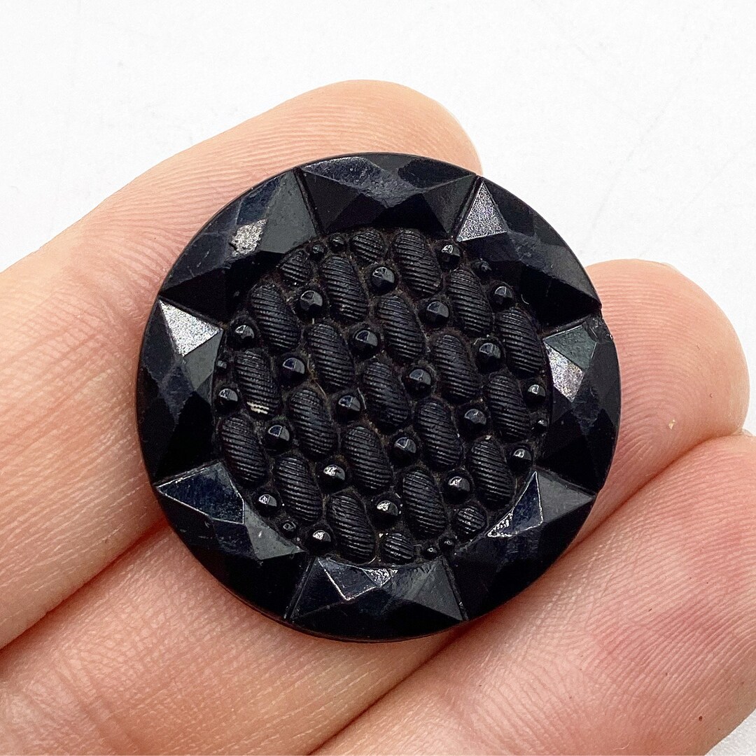 Antique French Jet Victorian Mourning Button in Basket Weave Pattern ...