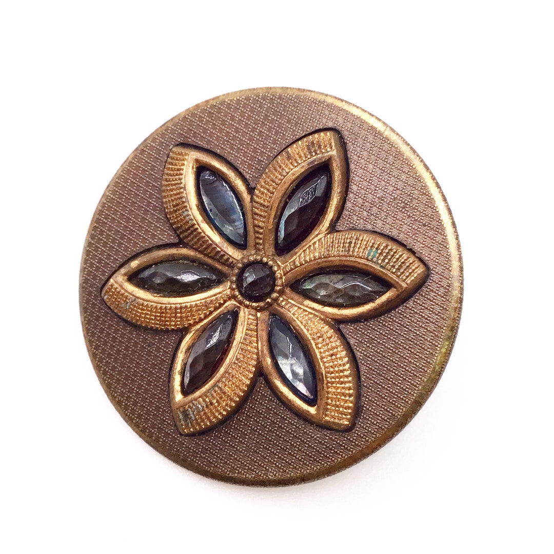 Antique, Victorian, Large Button, Metal and Glass With Flower Motif. - Etsy
