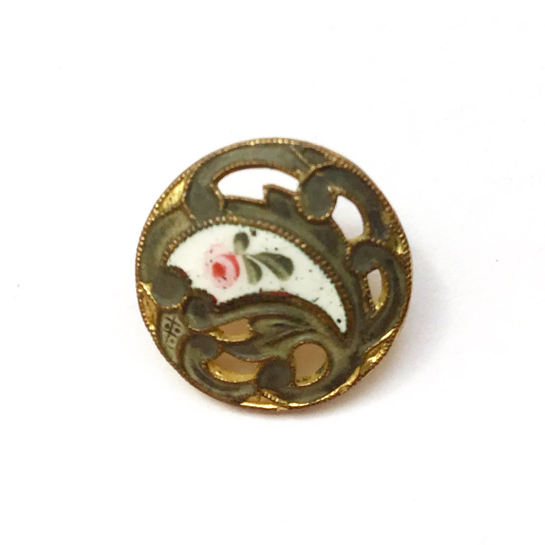 Antique, Enamel Button With Hand Painted Pink Rose. - Etsy