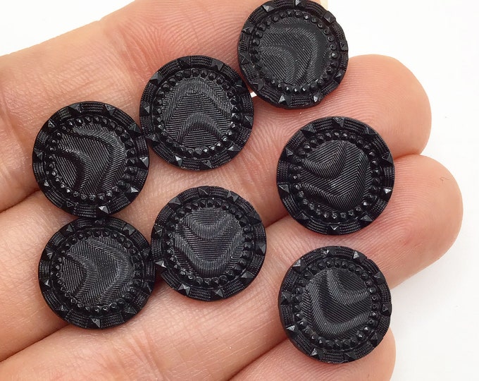 Set of 7, Antique,french Jet Buttons With Brass 4-way Shanks. - Etsy