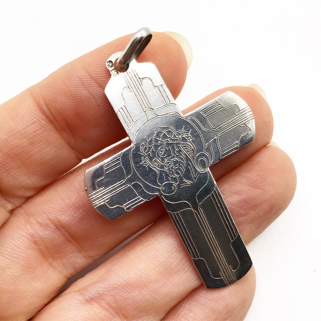 Vintage, Large, Mens, Silver Cross Pendant, Portuguese 835 Silver - Etsy