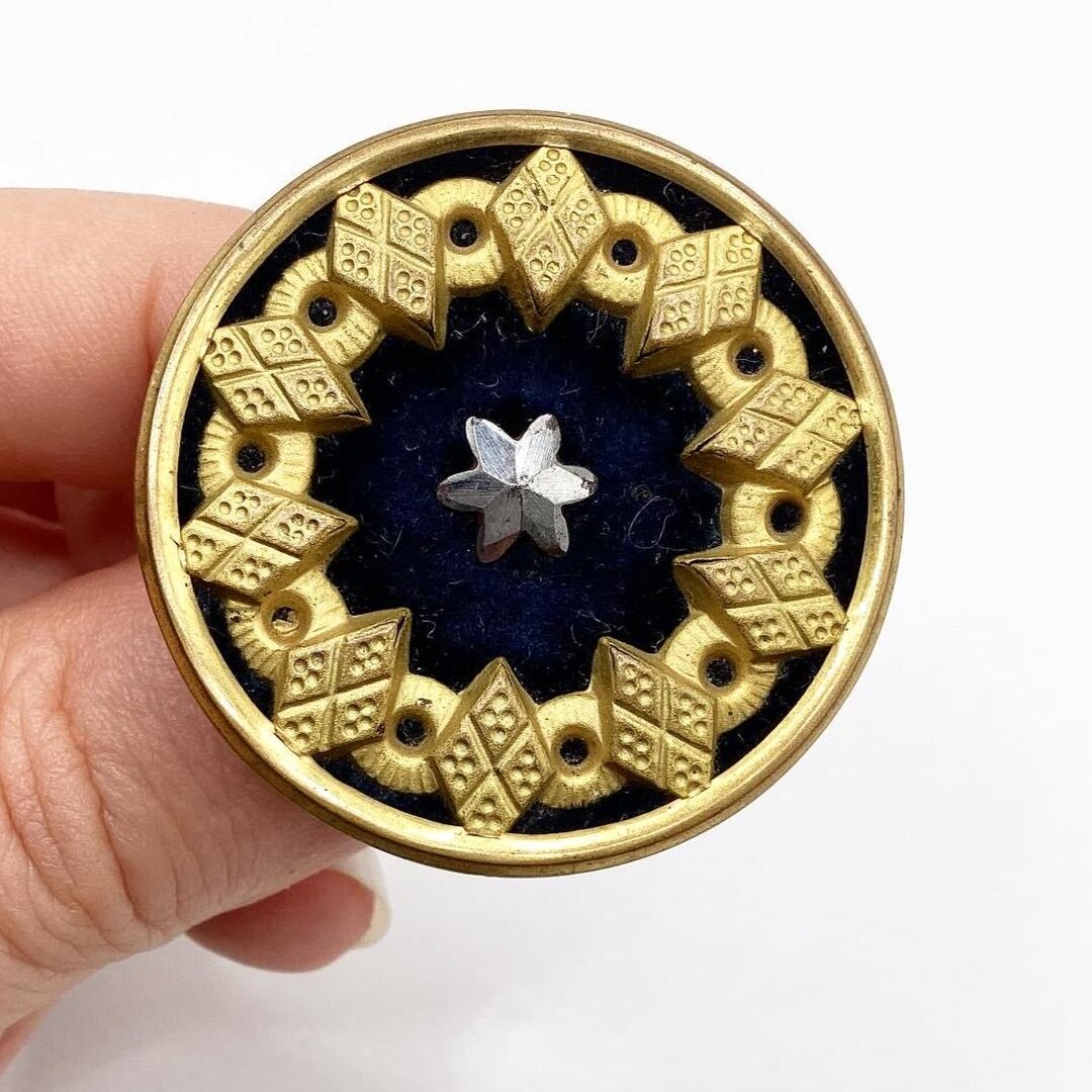 Large Antique Button With Cut Steel, Gilt Metal and Black Velvet. - Etsy