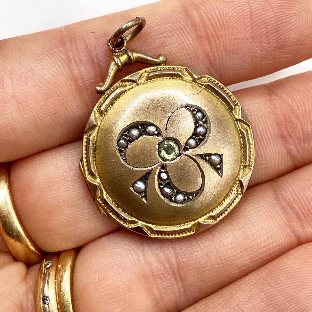 Antique Edwardian 14 Ct Gold and Seed Pearl Locket With Shamrock ...