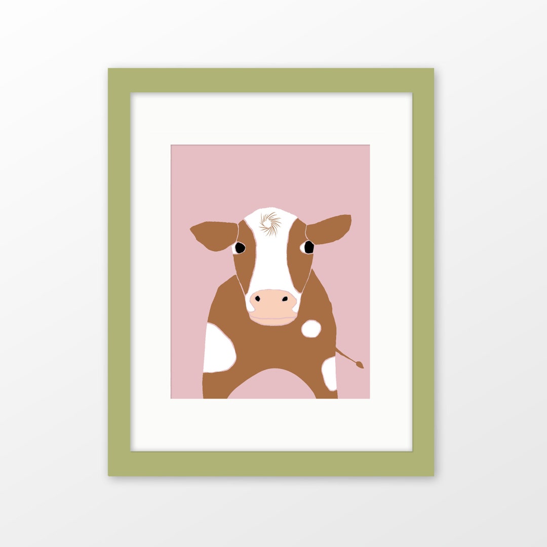 Farm Animal Nursery Art - Cow on Pink, Cow Kids Wall Decor, Baby Girl ...