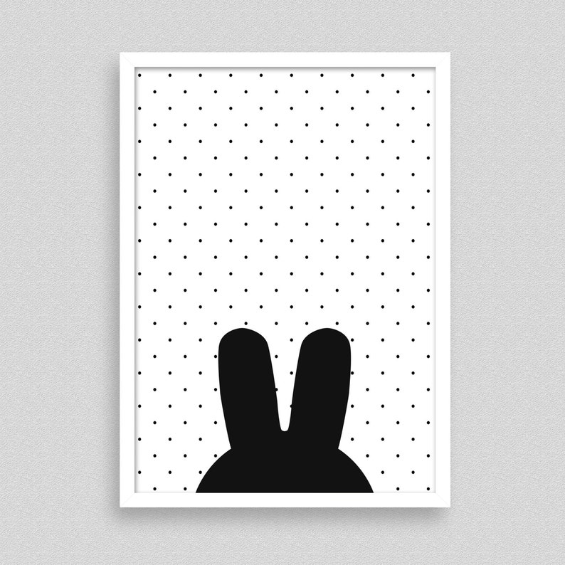 Black and White Kids Print Unframed A4 A3 Rabbit on Dotted - Etsy