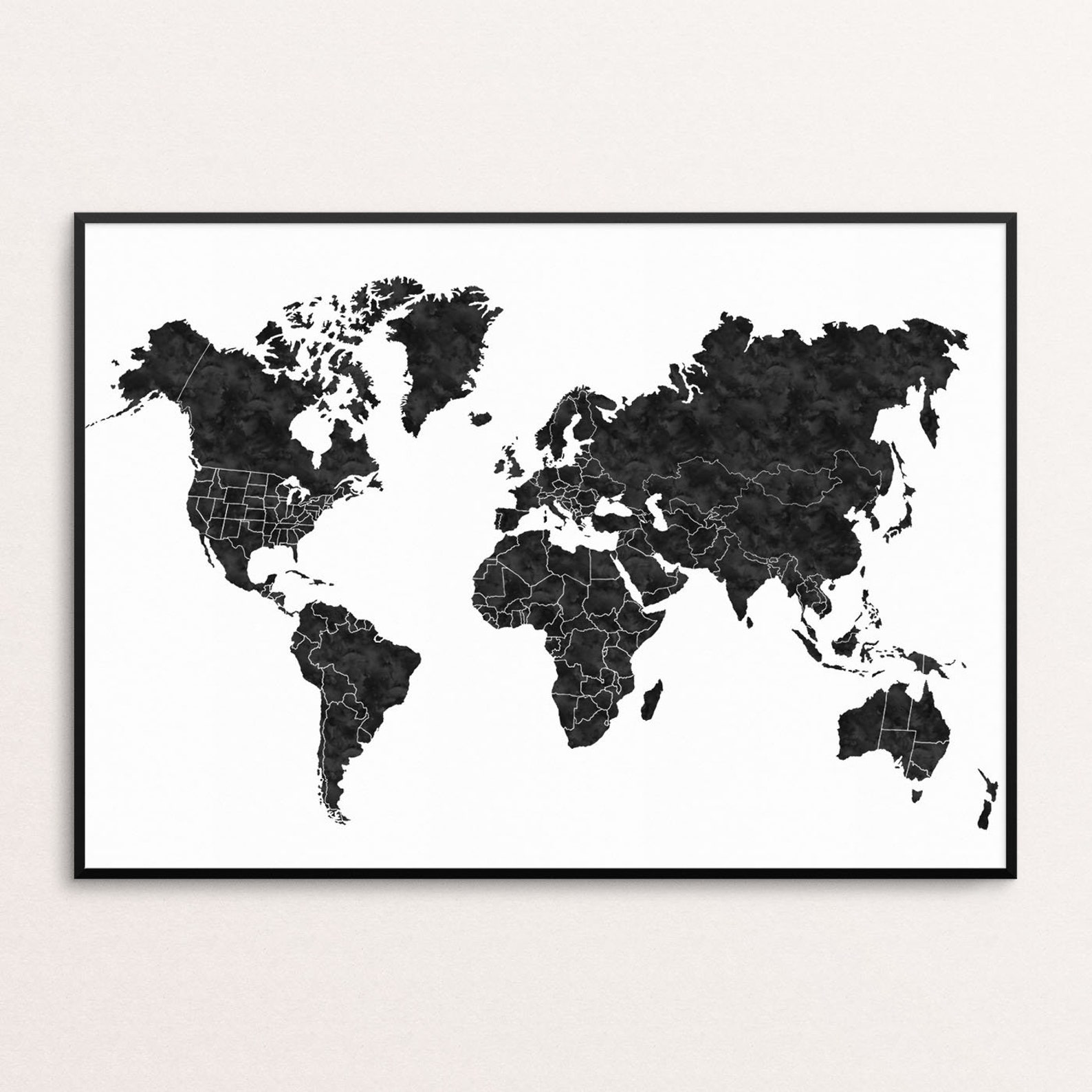 Black and White World Map Poster Monochrome Nursery - Etsy